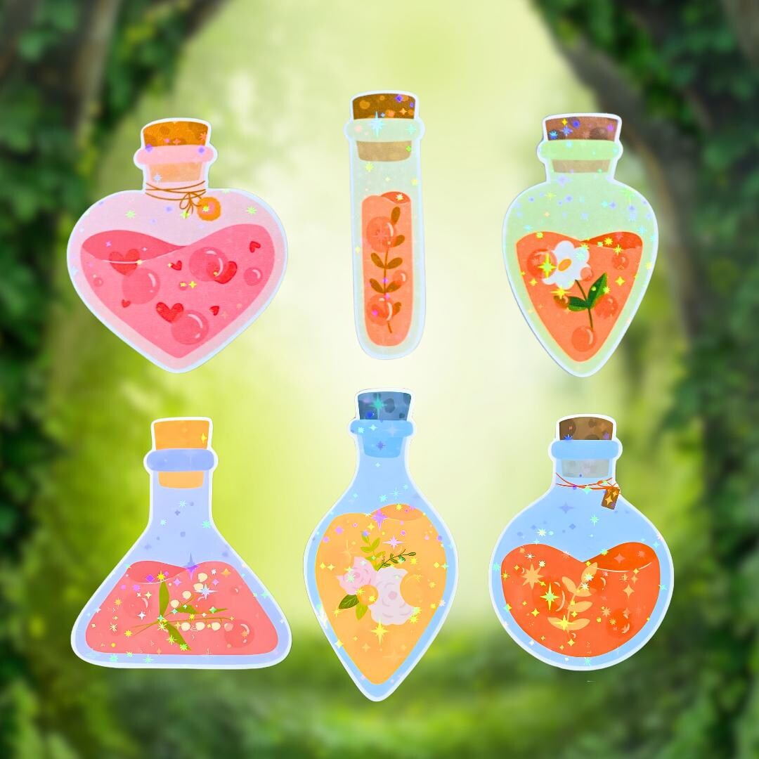 Potion Bottle • Set 1 of 2 - Sticker Pack, Holographic Laptop Sticker ...