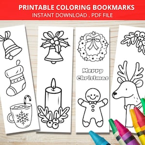 Printable Christmas Coloring Bookmarks, Xmas Party Activity, Color Your ...
