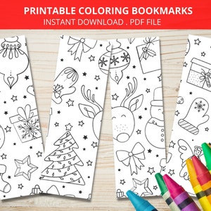 Printable Christmas Coloring Bookmarks, Xmas Party Activity, Color Your ...