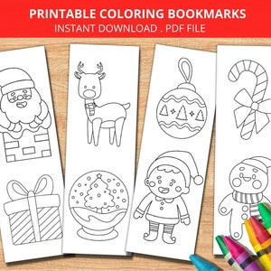 Printable Christmas Coloring Bookmarks, Xmas Colouring Page, Santa ...