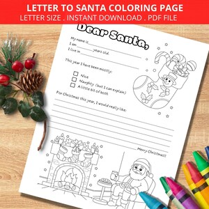 Printable Letter to Santa Coloring Page, Christmas Wish List, Digital ...
