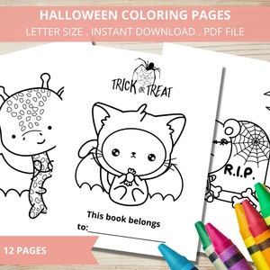 Cute Halloween Coloring Pages, Printable Cute Animals Coloring Book for ...