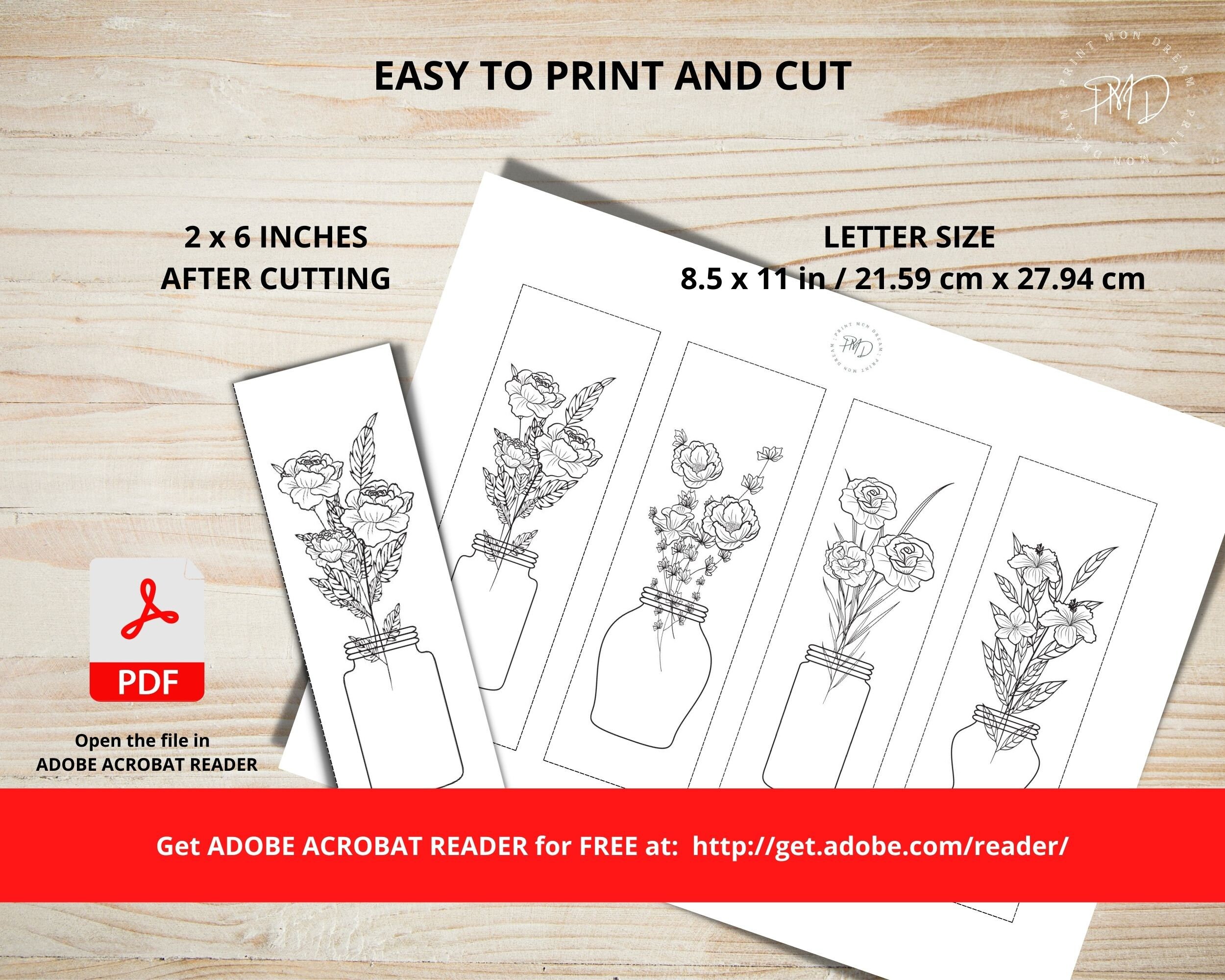 Flower Vase Coloring Bookmarks, Printable Bookmarks to Color, Floral ...
