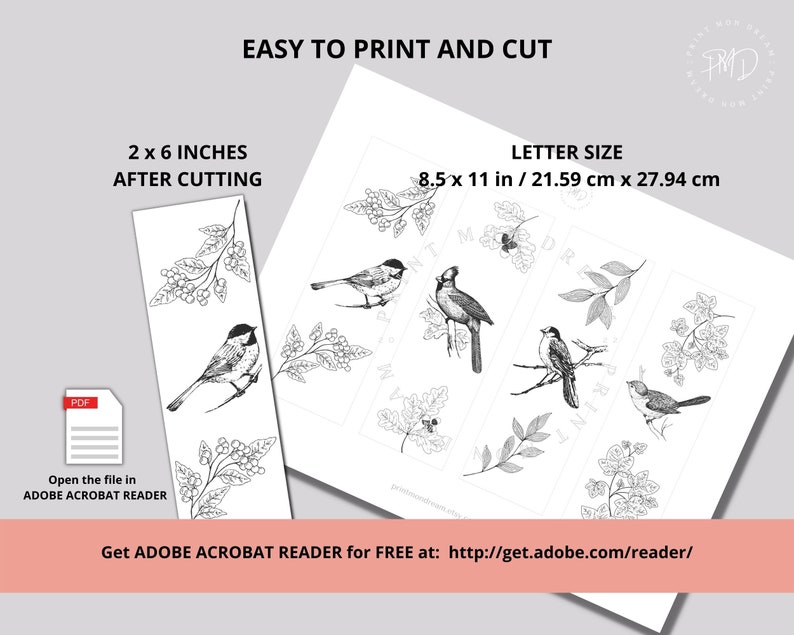 Cute Birds and Leaves Printable Coloring Bookmarks, Birds Colouring ...