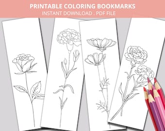 Colorful Floral Bookmark Set - Printable Adult Coloring Page - Etsy