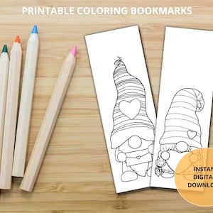 Valentine's Day Coloring Bookmarks, Printable Valentine Gnomes Coloring ...