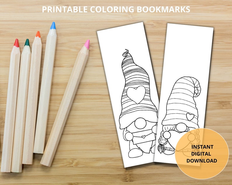 Valentine's Day Coloring Bookmarks, Printable Valentine Gnomes Coloring ...