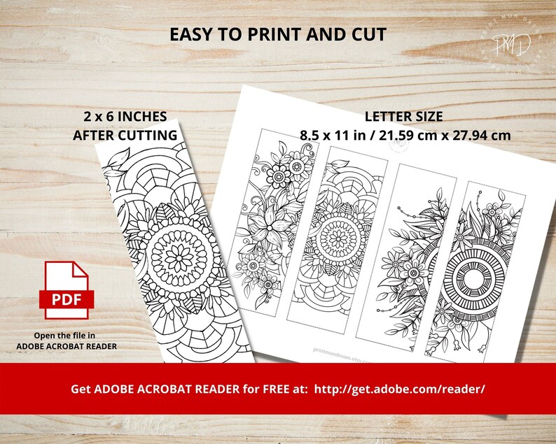 Flower Coloring Bookmarks, Printable Floral Mandala Colouring Page, Set ...