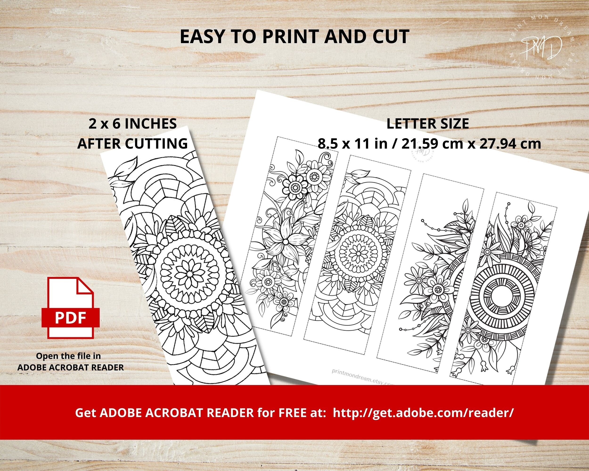 Flower Coloring Bookmarks, Printable Floral Mandala Colouring Page, Set ...