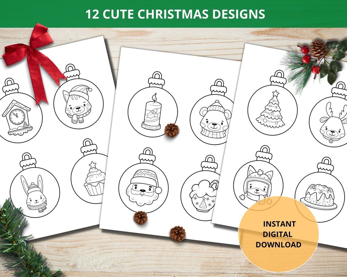 Printable Christmas Coloring Pages, Xmas Ornaments Coloring Crafts for ...