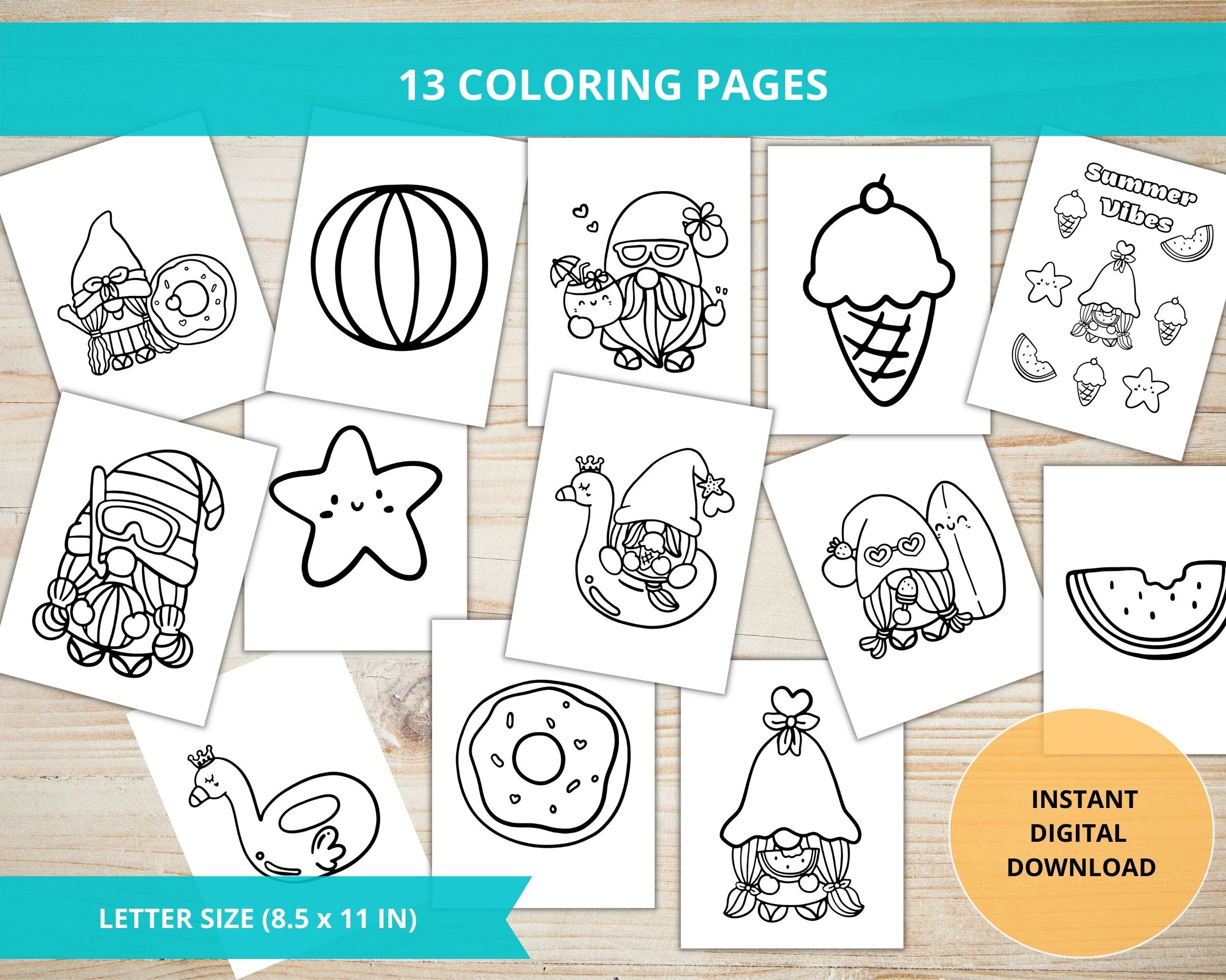 Summer Vibes Printable Coloring Pages, Summer Gnome Coloring Book, Cute ...