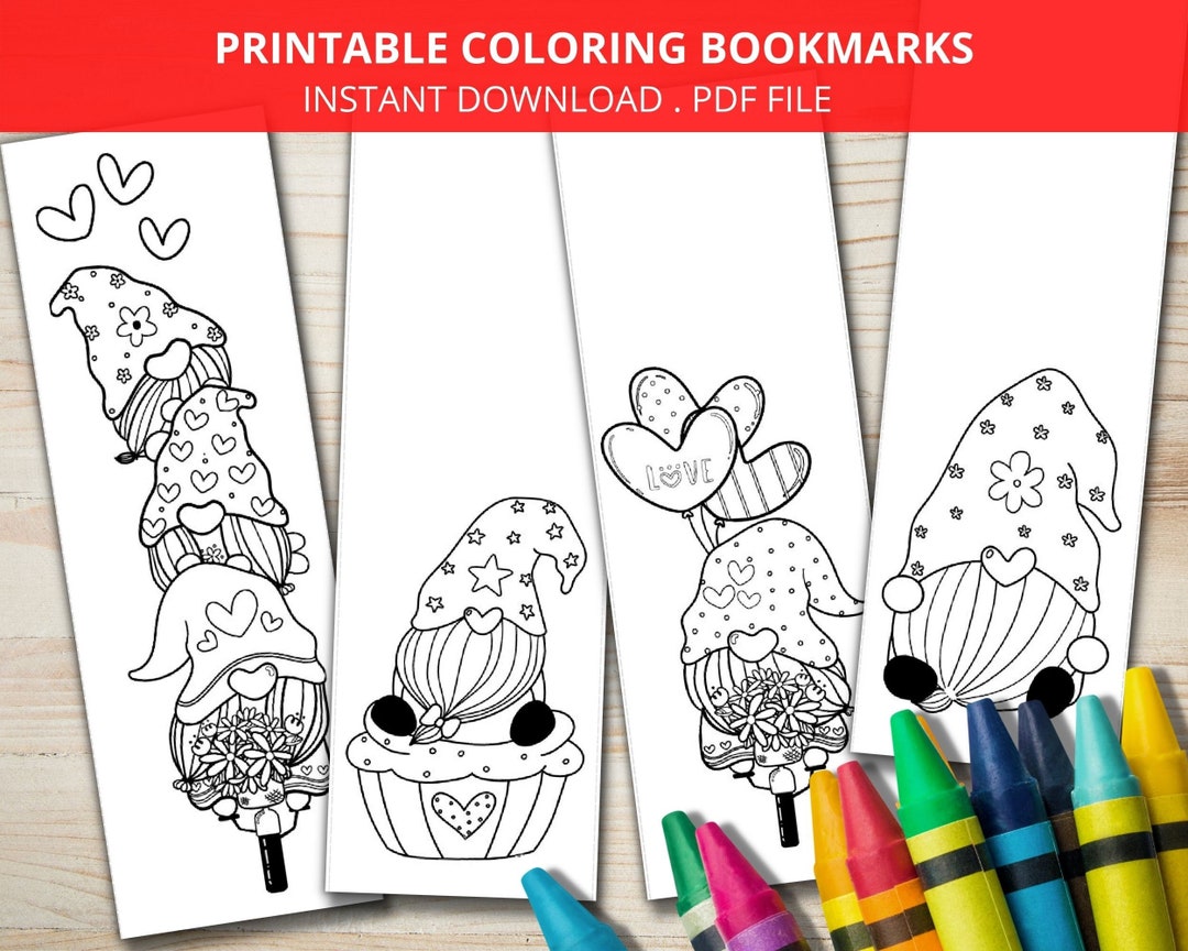 Printable Gnome Coloring Bookmarks, Valentine's Day Coloring Page ...
