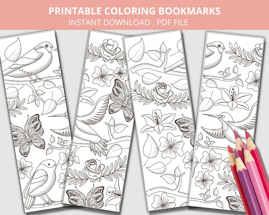 Printable Spring Bookmarks, Birds, Flowers and Butterflies Coloring ...