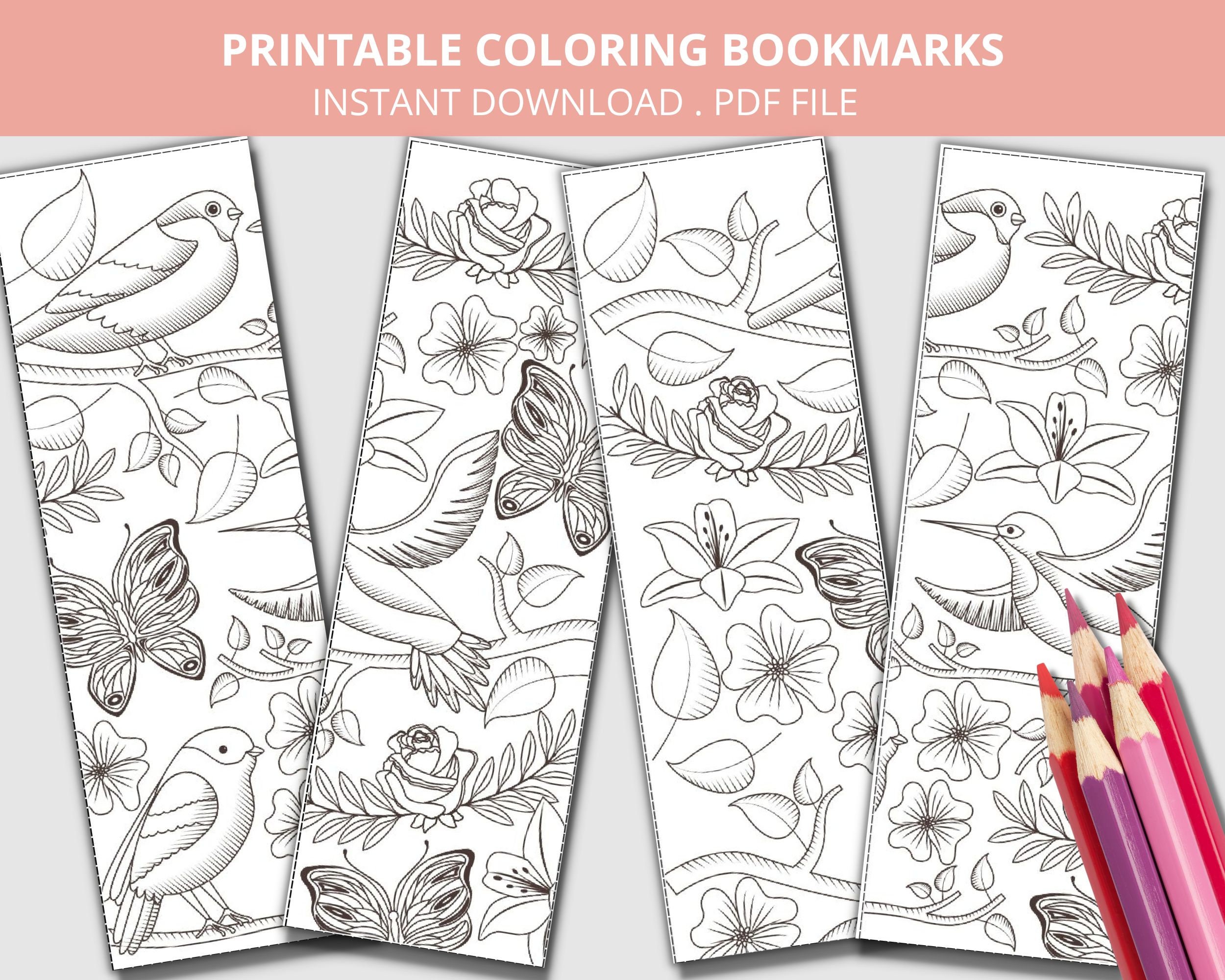 Printable Spring Bookmarks, Birds, Flowers and Butterflies Coloring ...