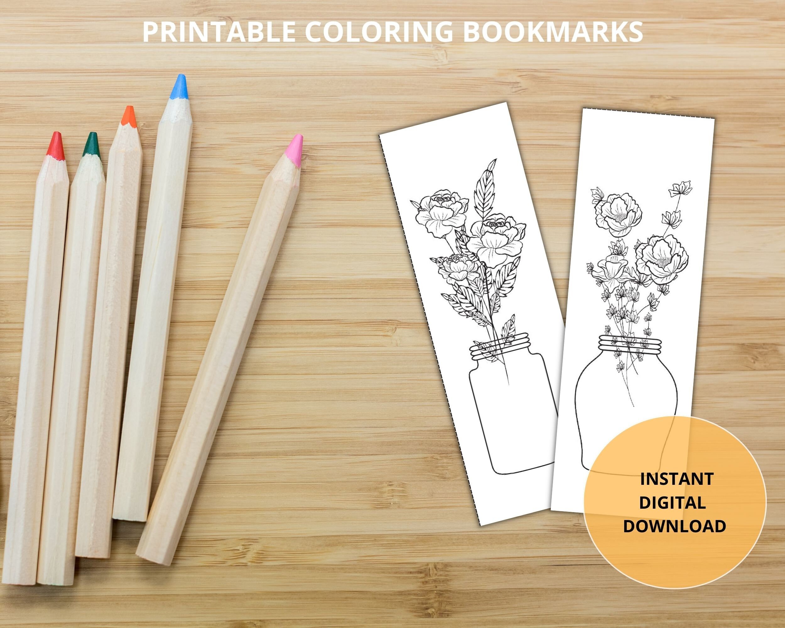Flower Vase Coloring Bookmarks, Printable Bookmarks to Color, Floral ...