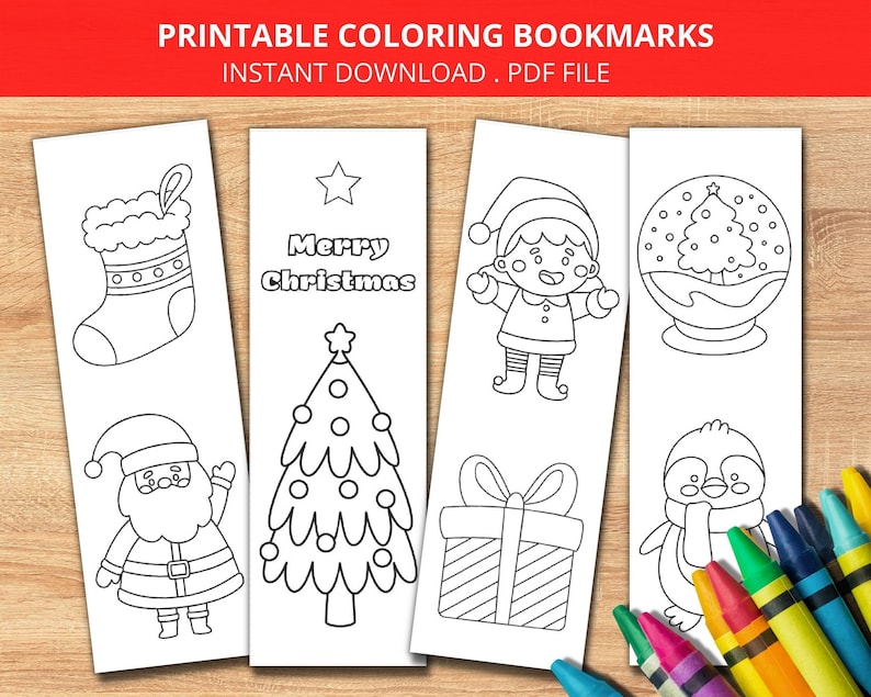Printable Christmas Coloring Bookmarks, Xmas Colouring Page, Santa ...