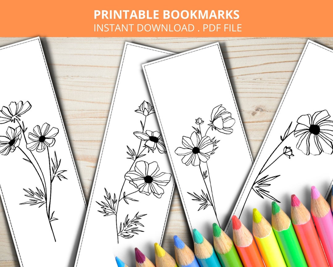 Flower Printable Coloring Bookmarks, Floral Colouring Page, Spring ...