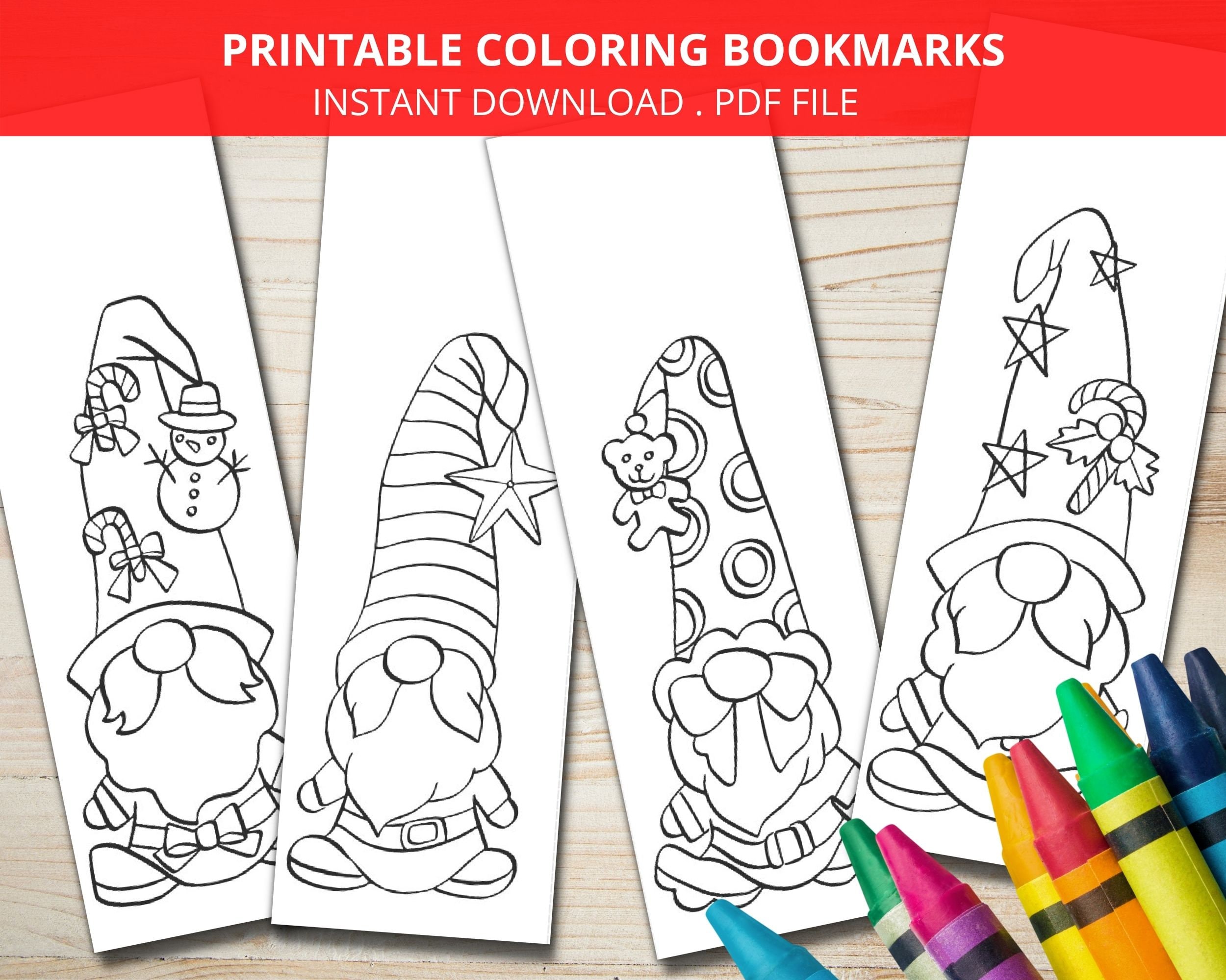 Printable Christmas Gnome Coloring Bookmarks, Color Your Own Bookmarks ...