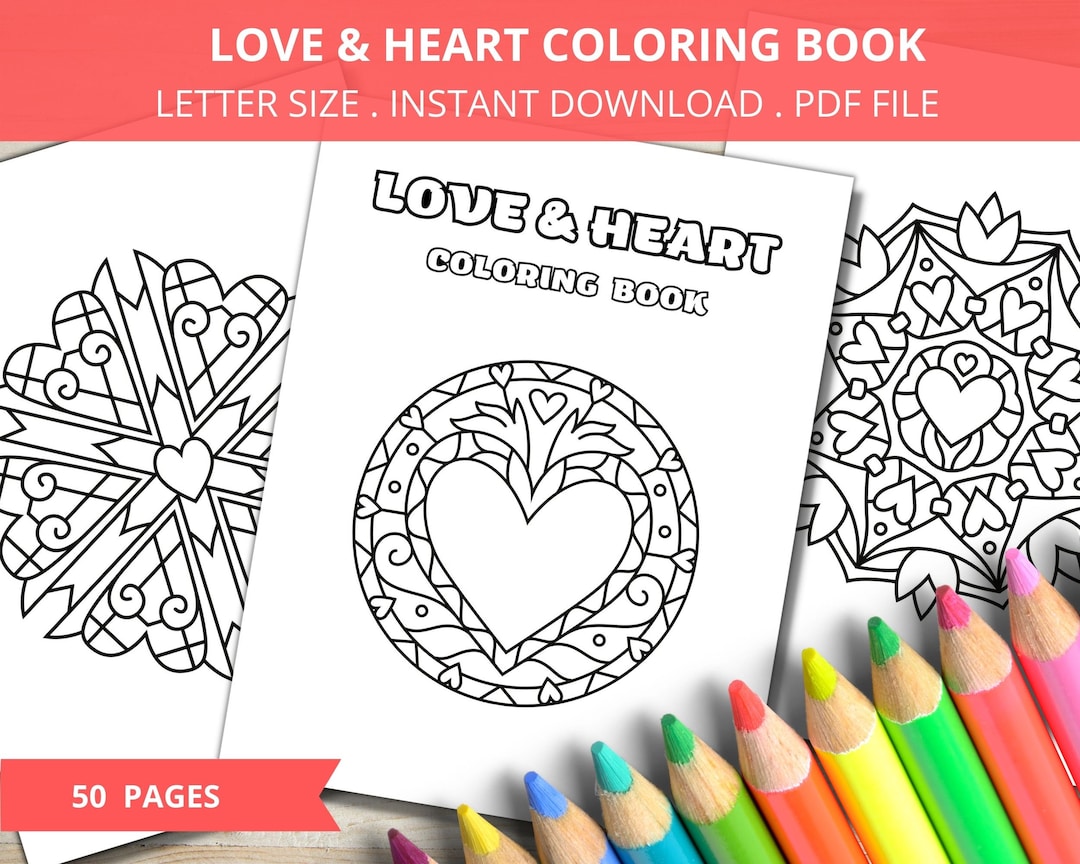Love and Heart Mandala Printable Coloring Book 50 Valentines - Etsy