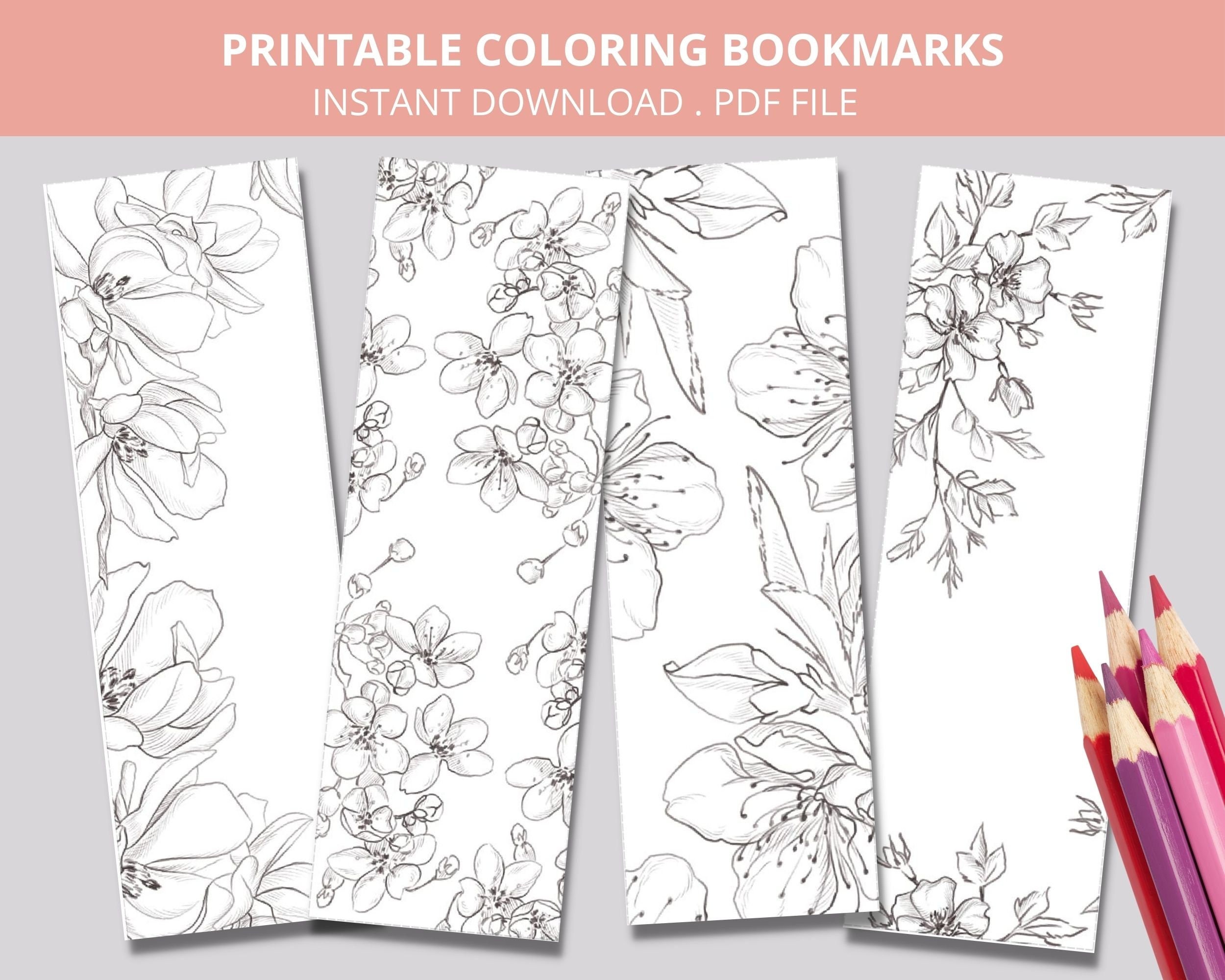 Printable Coloring Floral Bookmarks, Spring Coloring Bookmarks Set ...