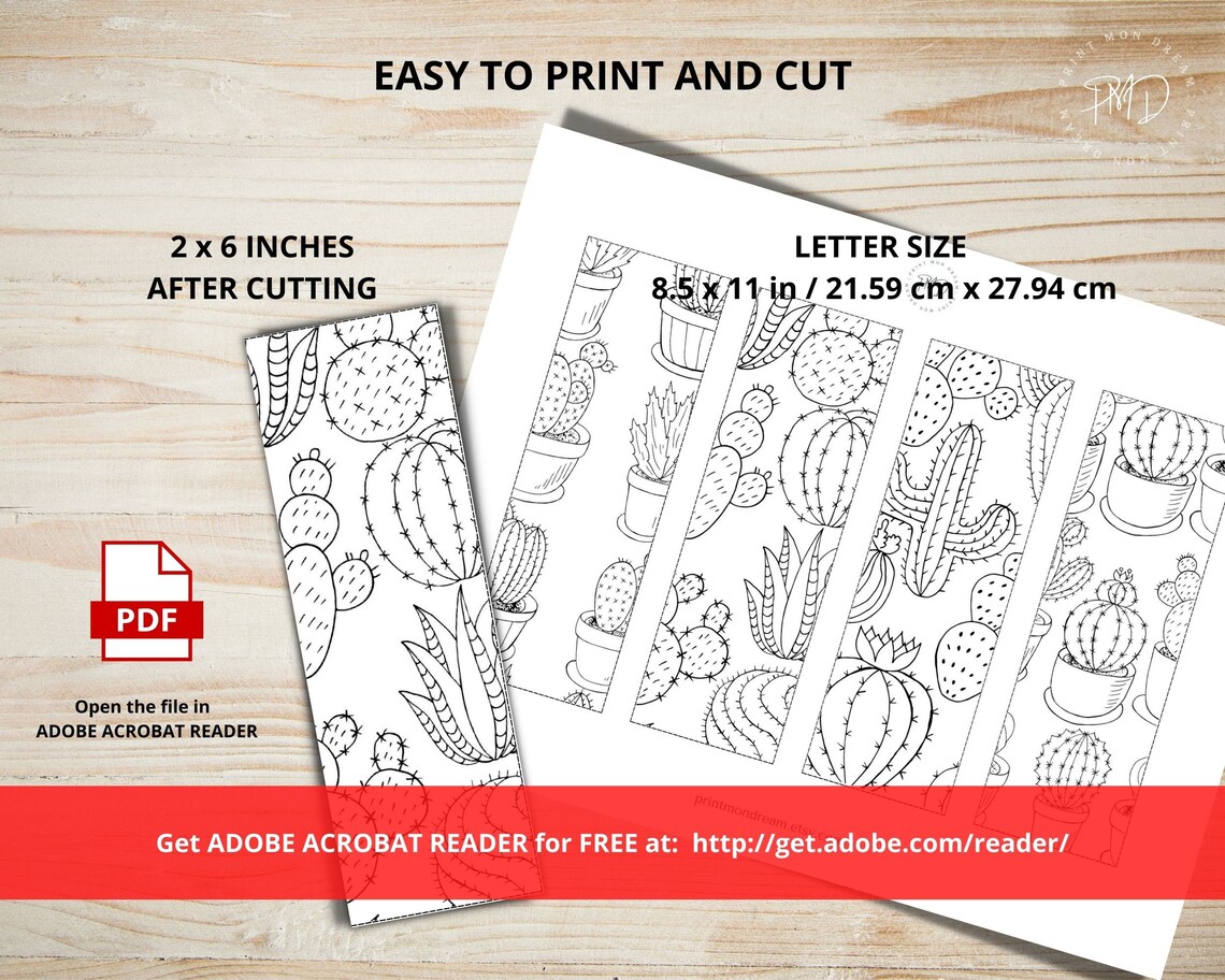 Cactus Coloring Bookmarks, Cactus Colouring Page, Printable Bookmarks ...