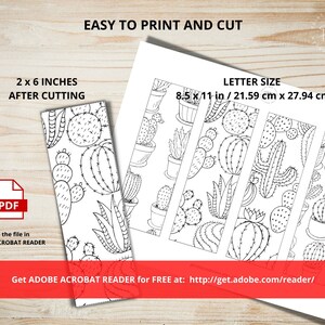 Cactus Coloring Bookmarks, Cactus Colouring Page, Printable Bookmarks ...