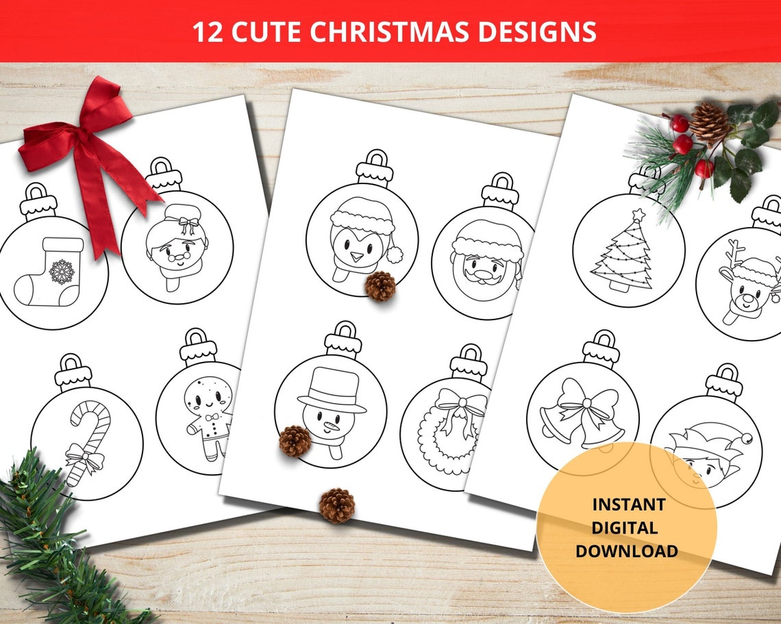 Printable Christmas Coloring Pages, Xmas Ornaments Coloring Crafts for ...