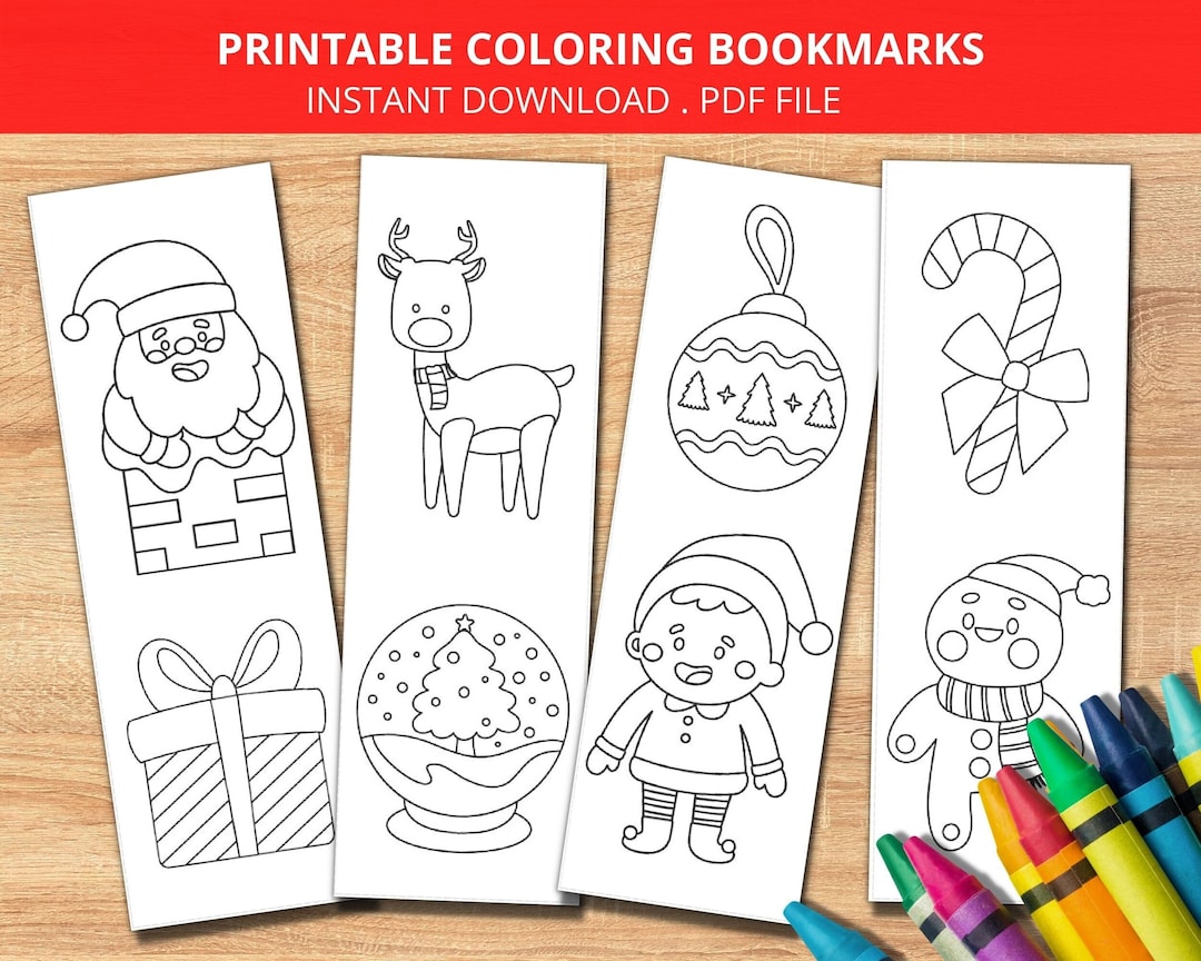 Printable Christmas Coloring Bookmarks, Xmas Colouring Page, Santa ...