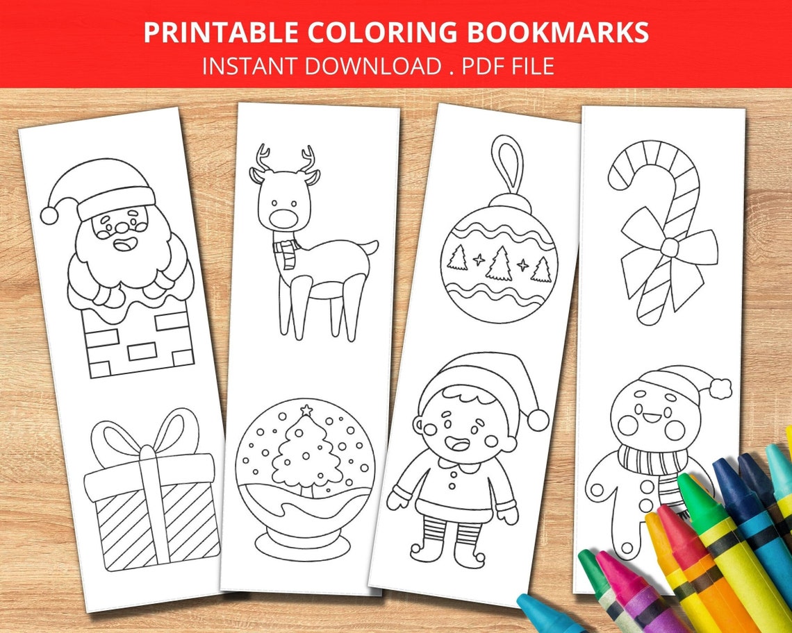 Printable Christmas Coloring Bookmarks, Xmas Colouring Page, Santa ...