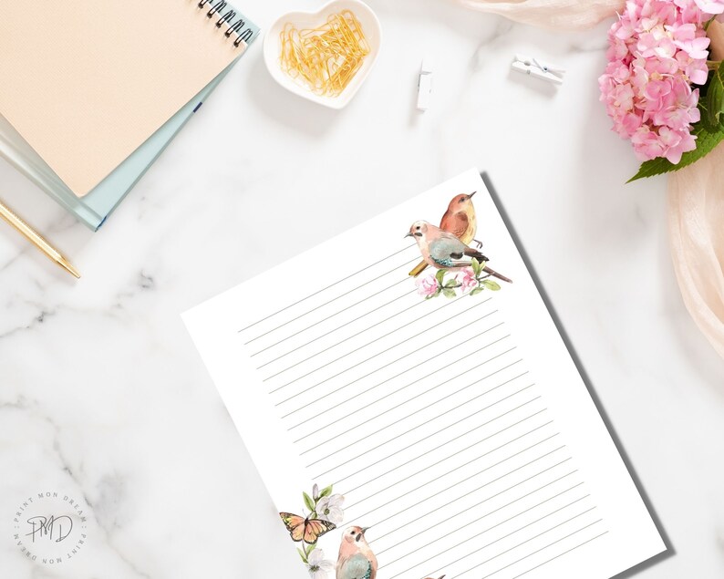Birds Printable Stationery Spring Watercolor Digital Paper - Etsy