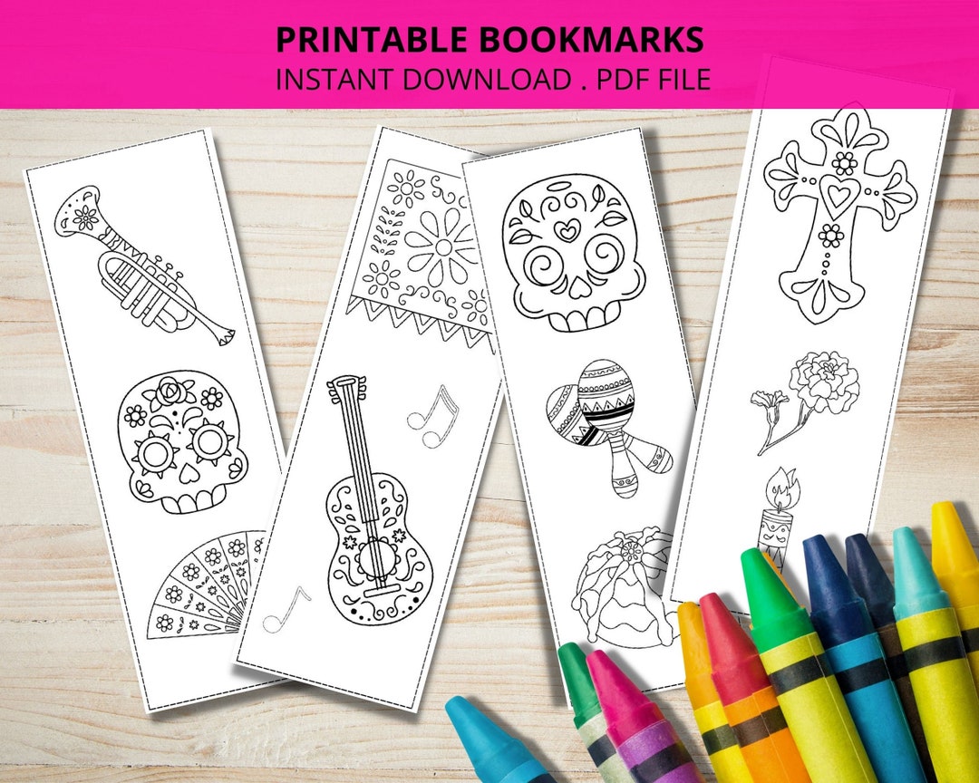 Dia De Muertos Coloring Bookmarks Sugar Skulls Musical - Etsy