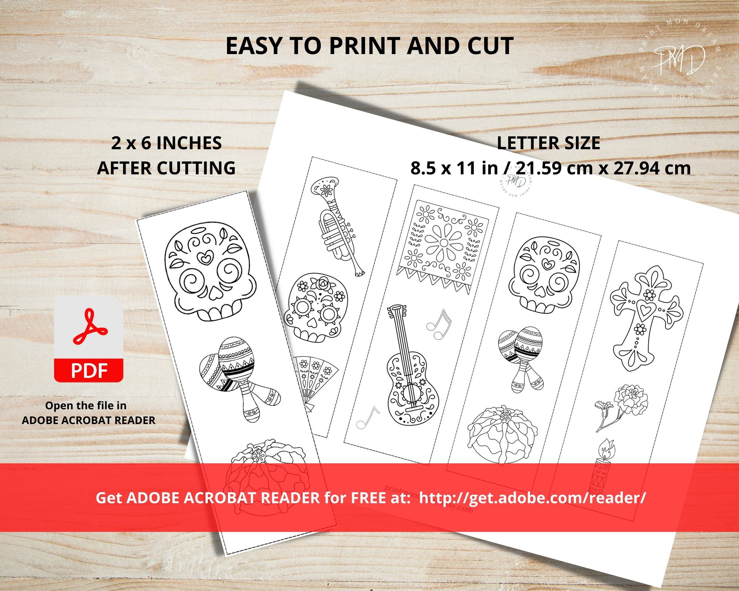 Dia De Muertos Coloring Bookmarks Sugar Skulls Musical - Etsy