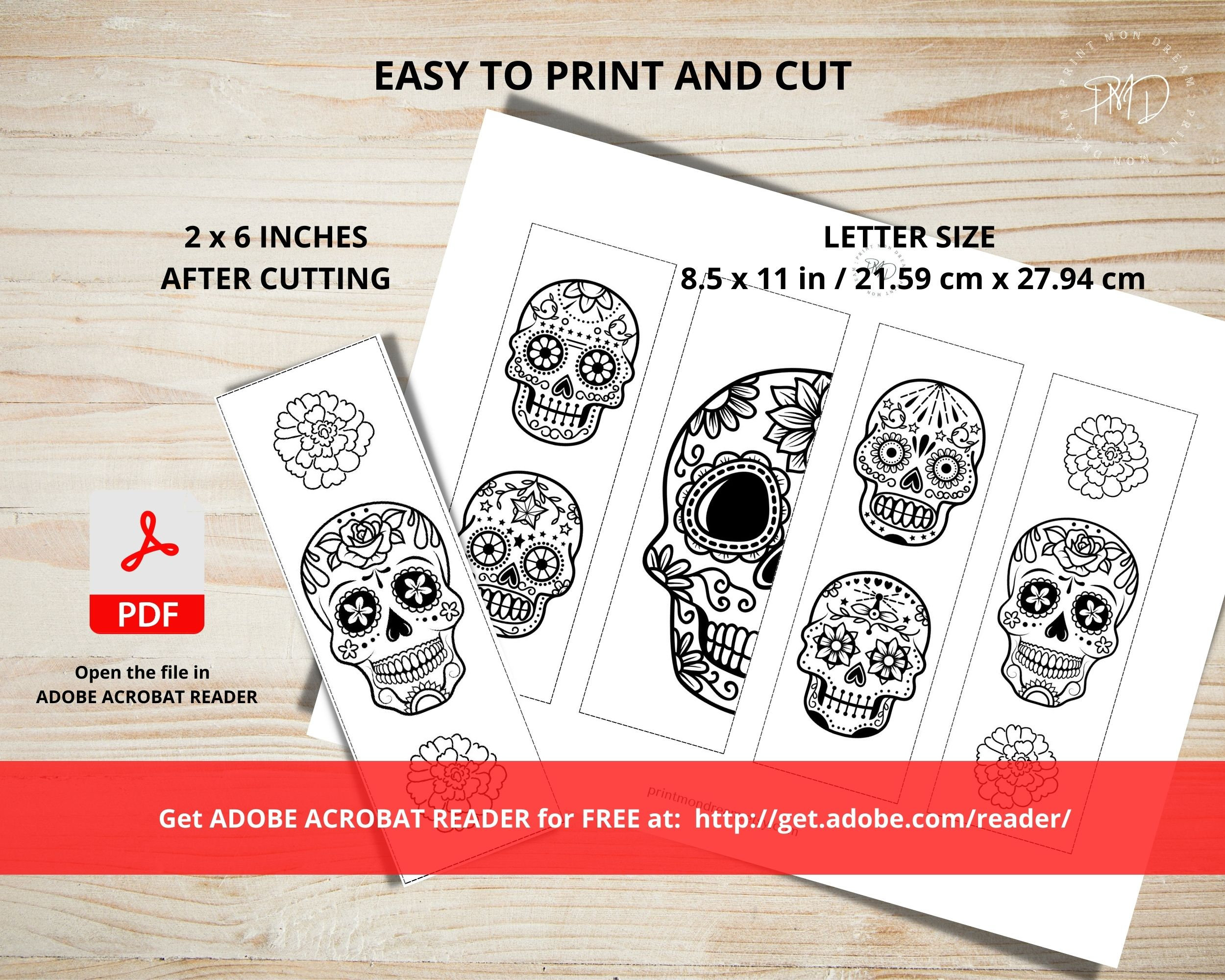 Sugar Skulls Printable Bookmarks to Color, Day of the Dead Colouring ...
