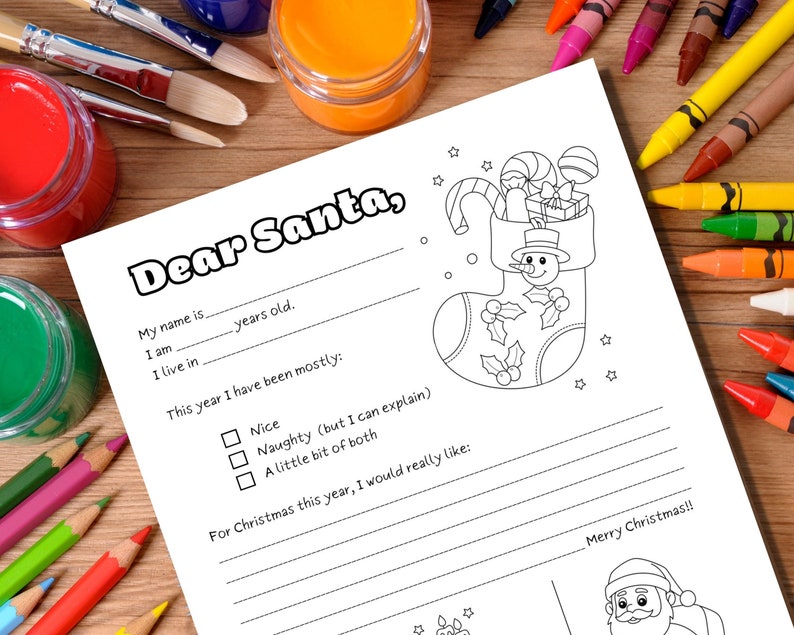 Printable Letter to Santa Coloring Page Christmas Wish List - Etsy