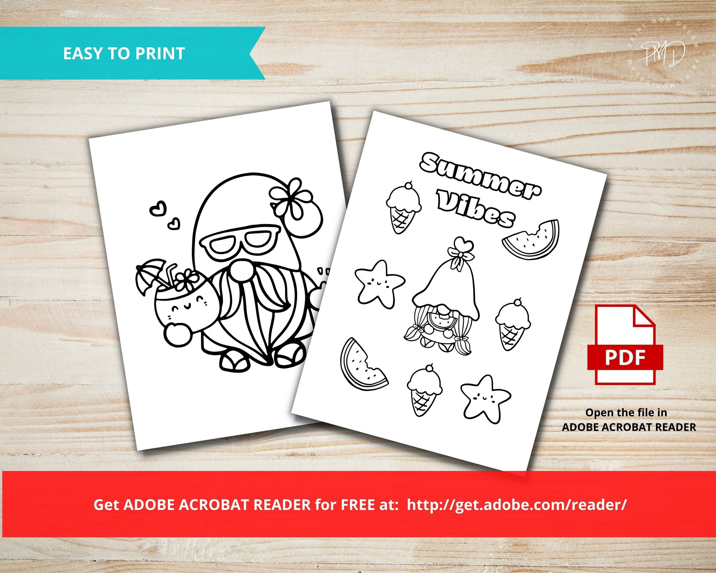 Summer Vibes Printable Coloring Pages, Summer Gnome Coloring Book, Cute ...