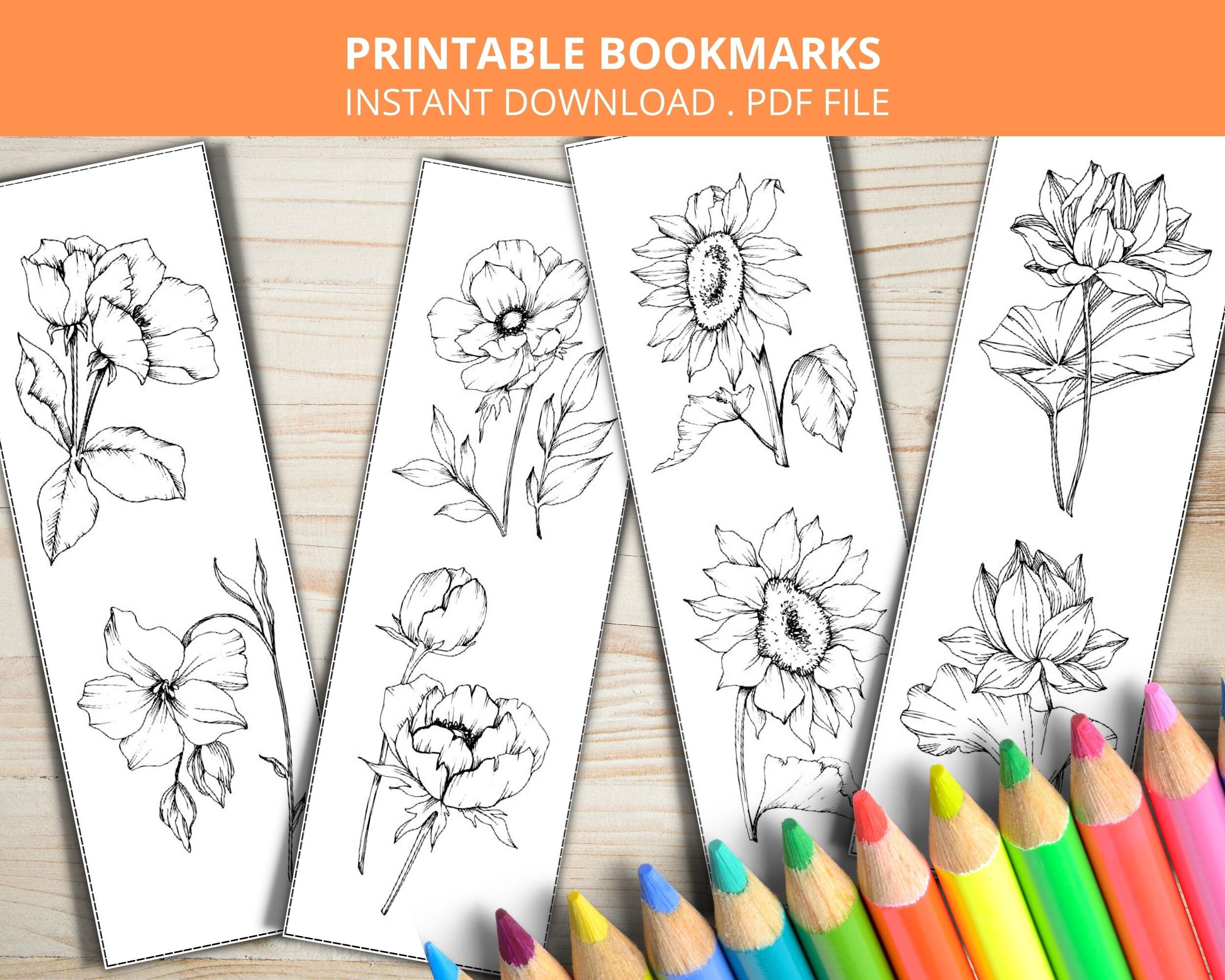 Floral Printable Bookmarks, Flowers to Color, Printable Colouring Page ...
