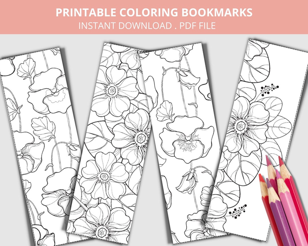 Printable Floral Bookmark Set, Flower Coloring Bookmarks, Spring Colouring Page, Crafts for ...