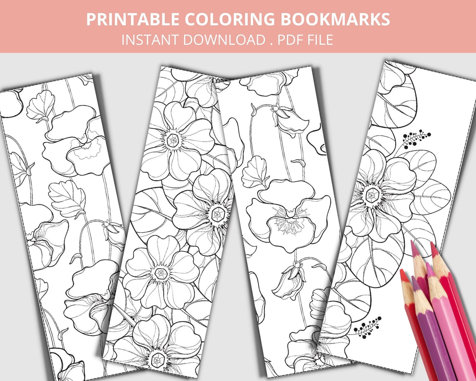 Printable Floral Bookmark Set, Flower Coloring Bookmarks, Spring ...