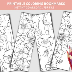 Printable Floral Bookmark Set, Flower Coloring Bookmarks, Spring ...