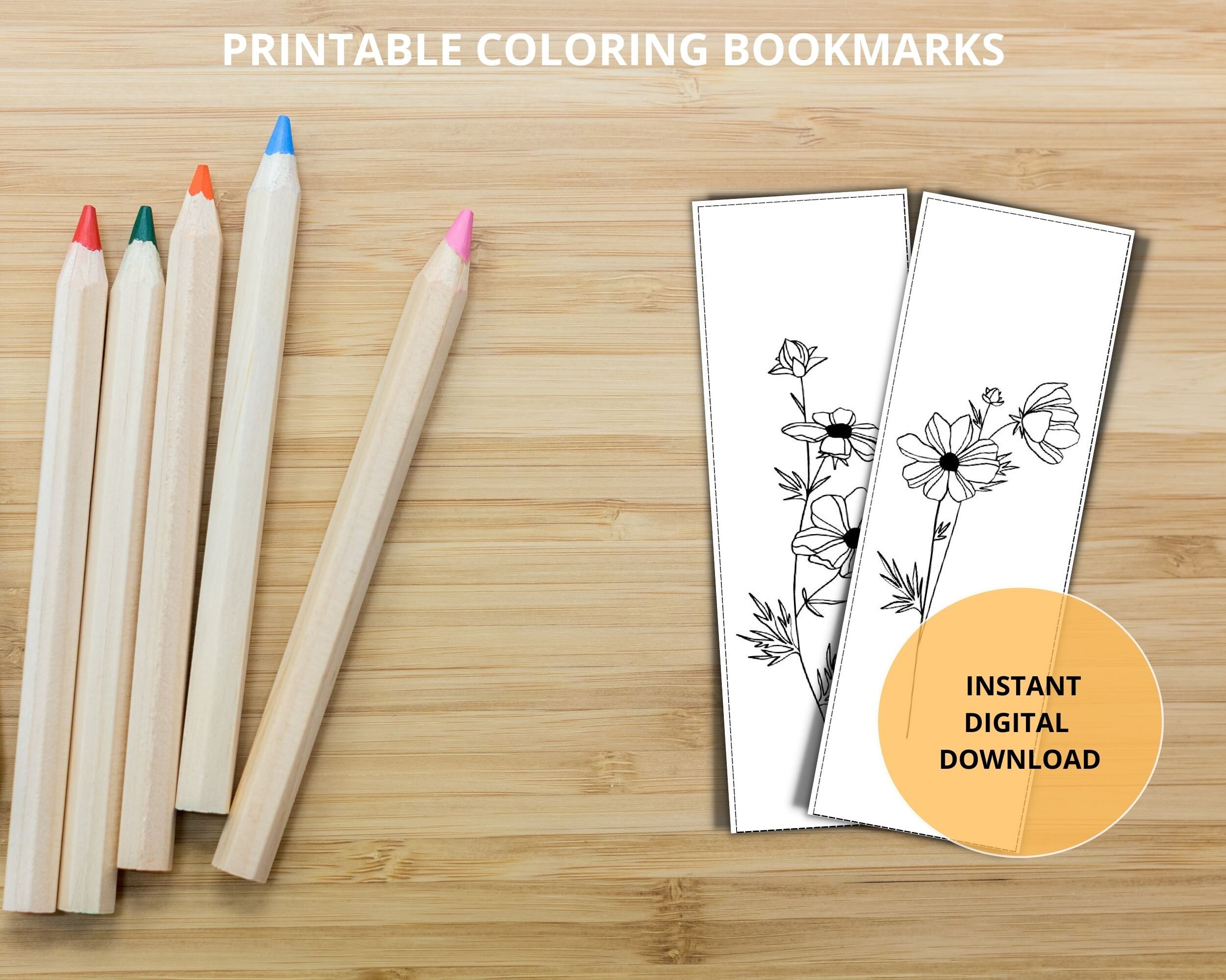 Flower Printable Coloring Bookmarks, Floral Colouring Page, Spring ...