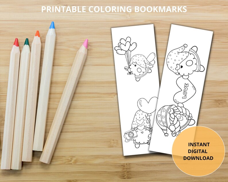 Printable Valentine Gnome Coloring Bookmarks, Valentine's Day Coloring ...