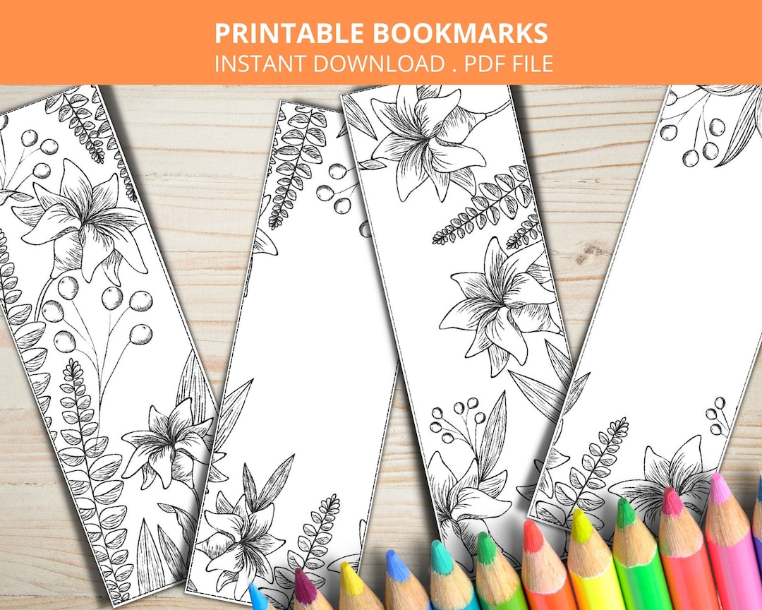 Floral Printable Coloring Bookmarks, Spring Summer Bookmarks, Kids and ...