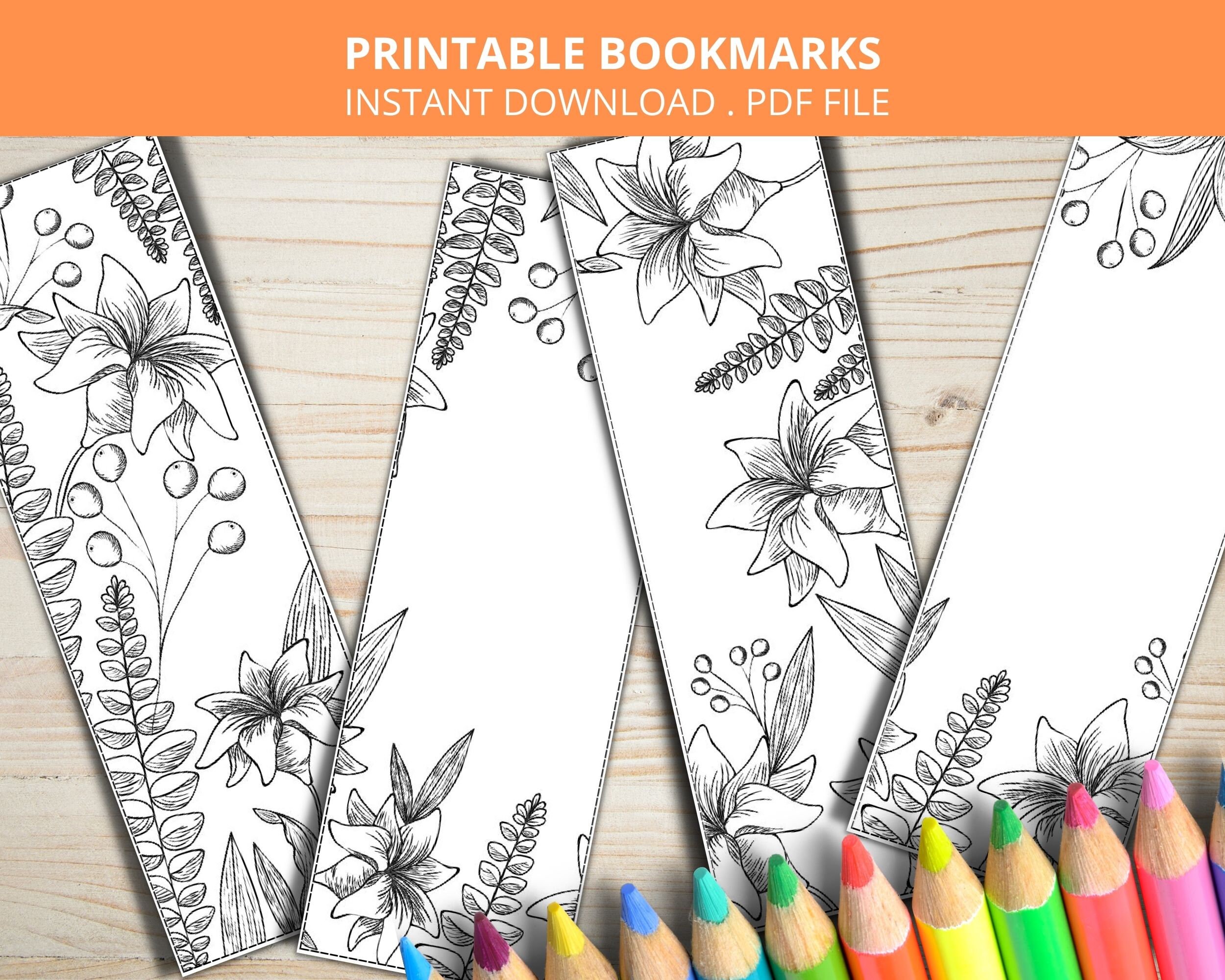 Floral Printable Coloring Bookmarks, Spring Summer Bookmarks, Kids and ...
