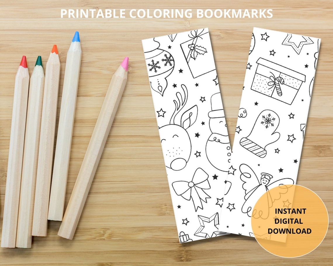 Printable Christmas Coloring Bookmarks, Xmas Party Activity, Color Your ...