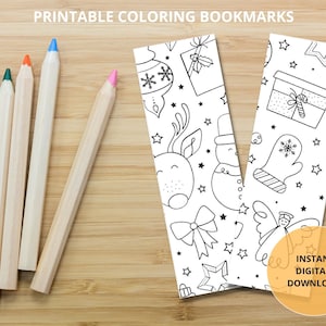 Printable Christmas Coloring Bookmarks, Xmas Party Activity, Color Your ...