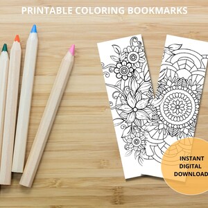 Flower Coloring Bookmarks, Printable Floral Mandala Colouring Page, Set ...