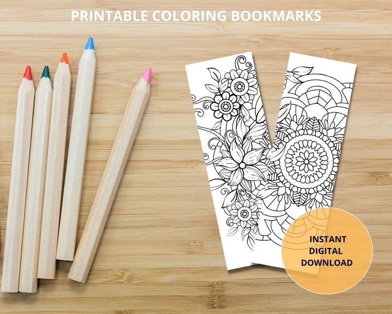 Flower Coloring Bookmarks, Printable Floral Mandala Colouring Page, Set ...
