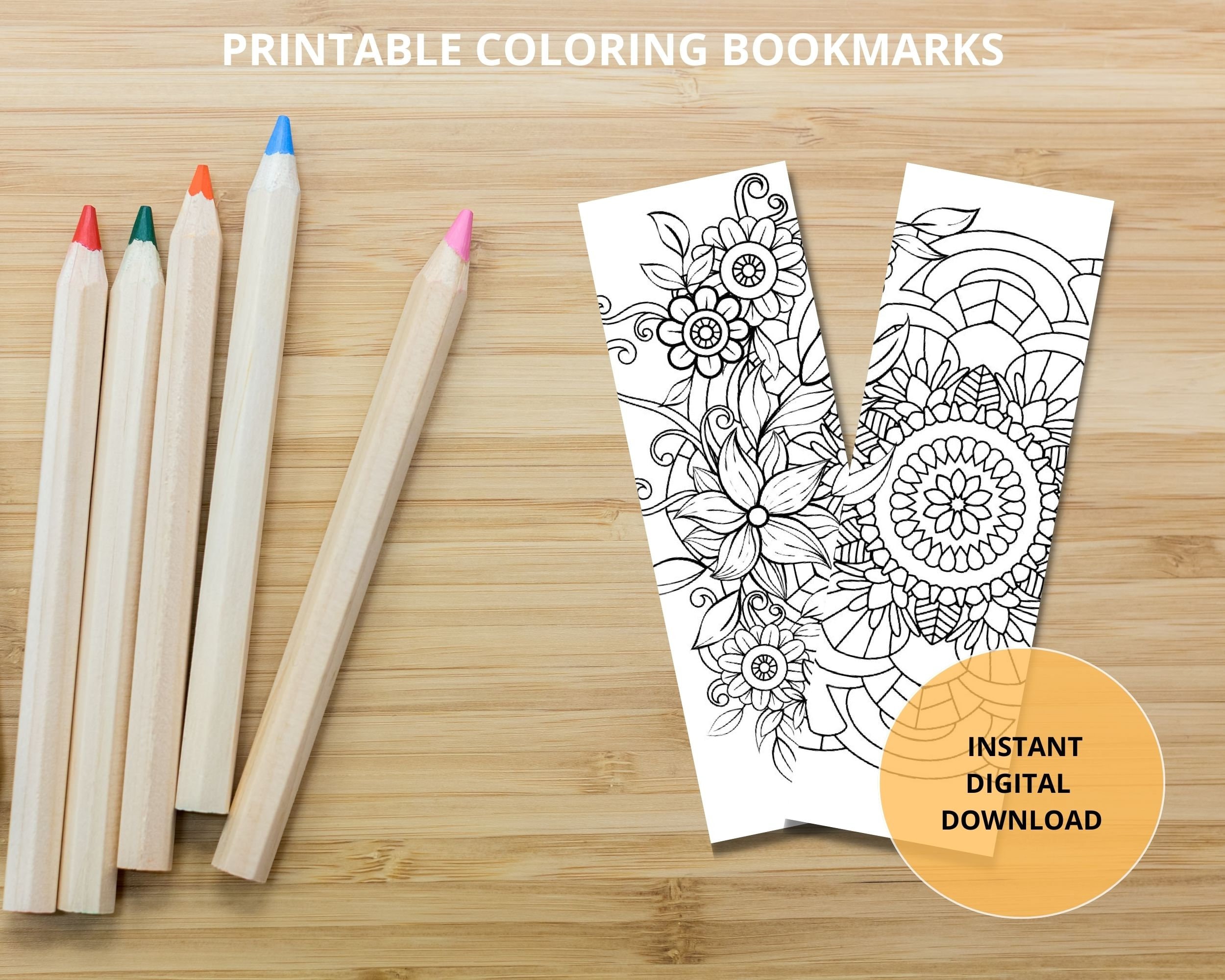 Flower Coloring Bookmarks, Printable Floral Mandala Colouring Page, Set ...