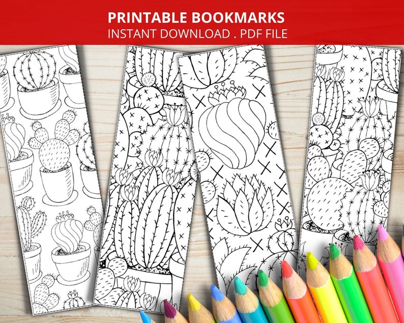 Cactus Coloring Bookmarks, Cactus Colouring Page, Printable Bookmarks ...
