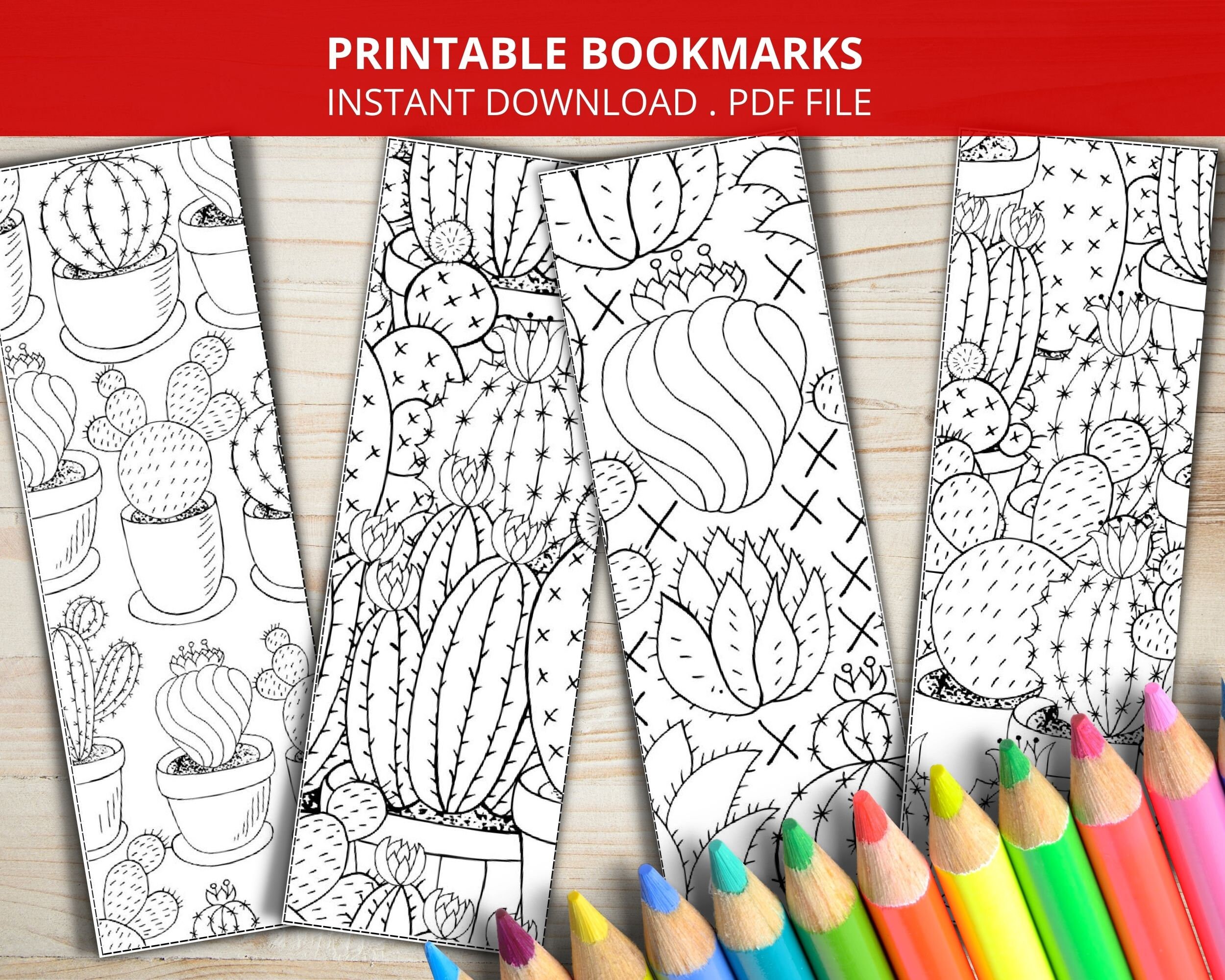Cactus Coloring Bookmarks, Cactus Colouring Page, Printable Bookmarks ...